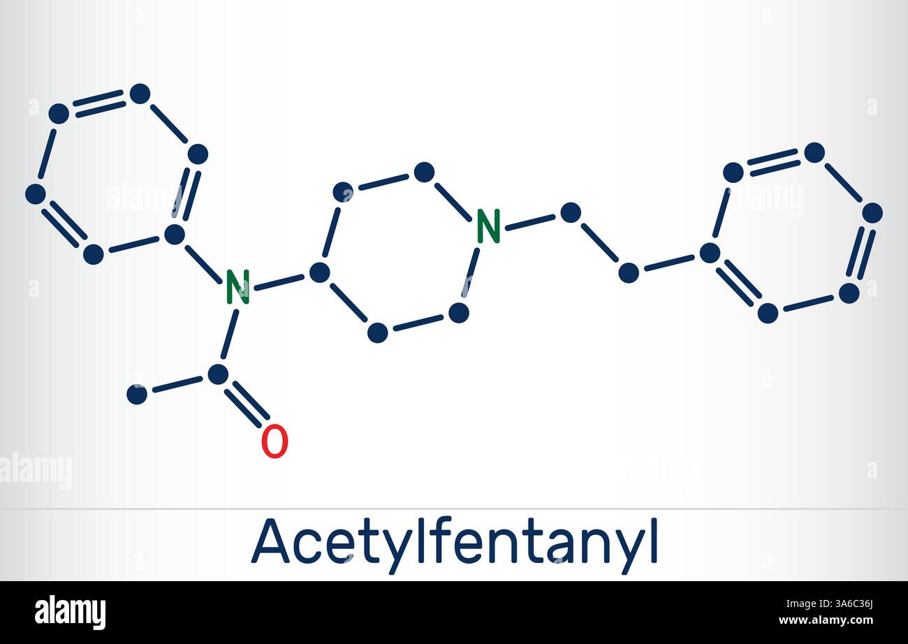 Acetylfentanyl molecule. Synthetic opioid analgesic from the fentanyl ...