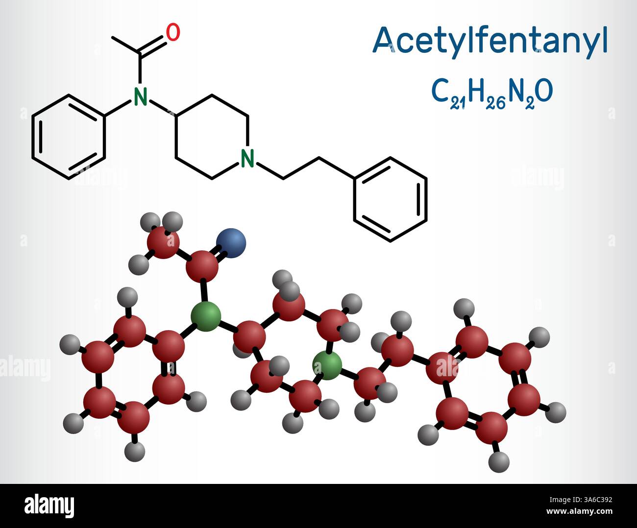 Acetylfentanyl molecule. Synthetic opioid analgesic from the fentanyl ...