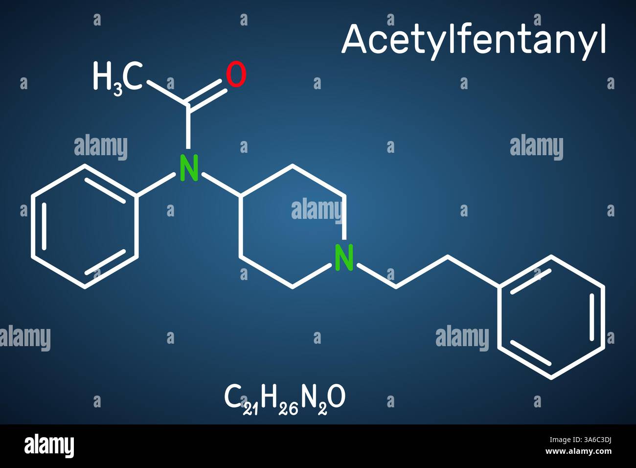 Acetylfentanyl molecule. Synthetic opioid analgesic from the fentanyl ...