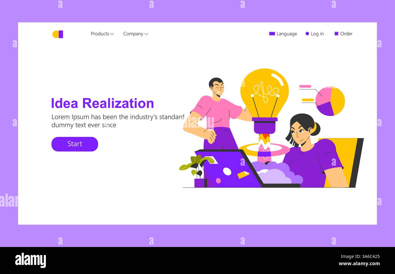 Idea realization illustration. Creative process in development and ...