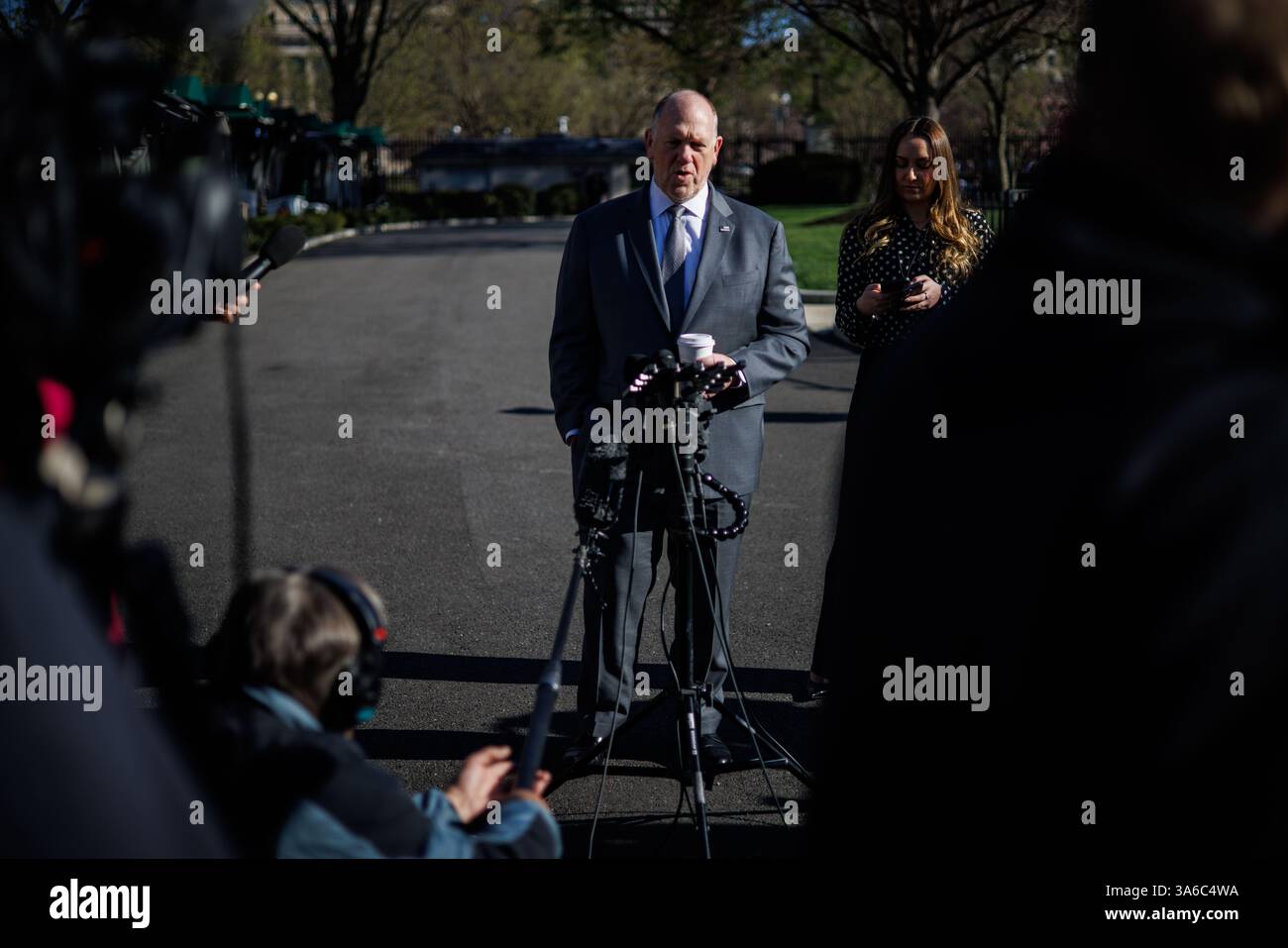 Border Czar Tom Homan speaks to reporters after giving a television ...
