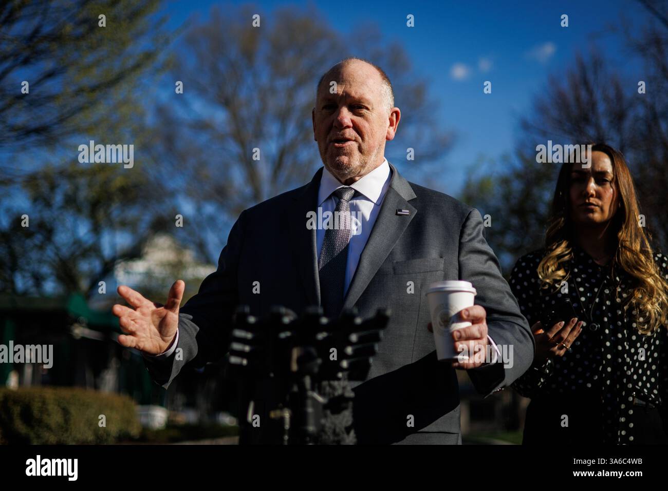 Border Czar Tom Homan speaks to reporters after giving a television ...