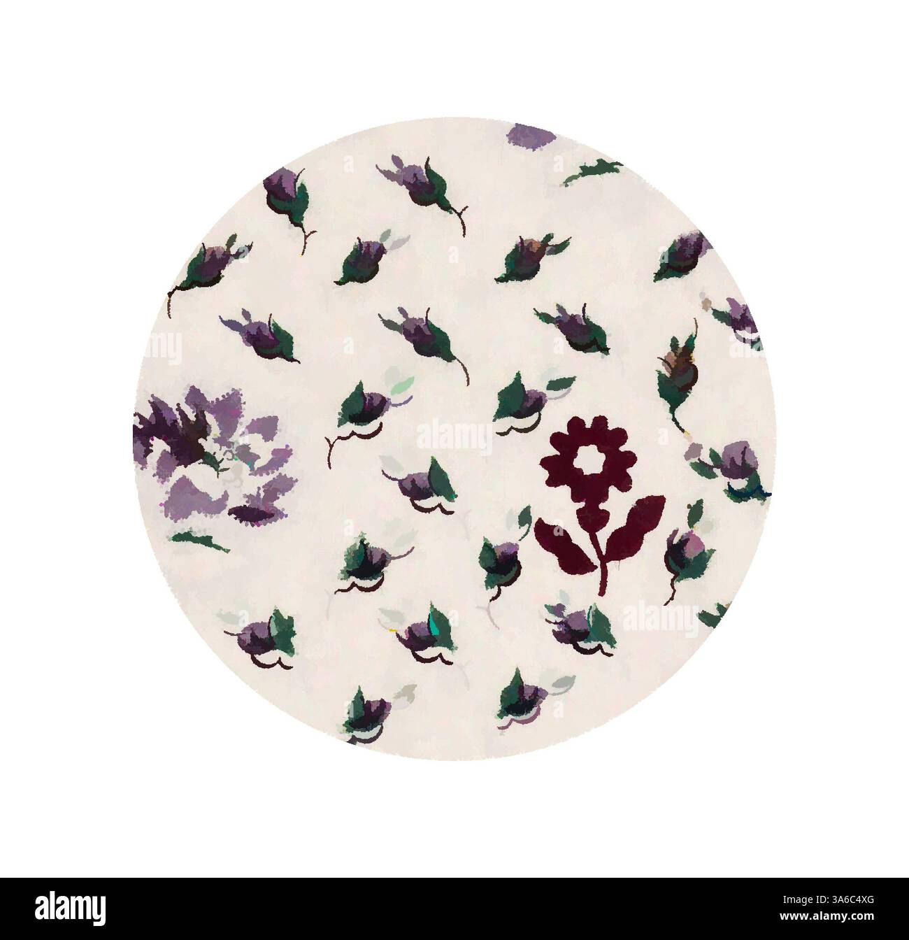 A circular design featuring an array of delicate floral motifs in muted ...