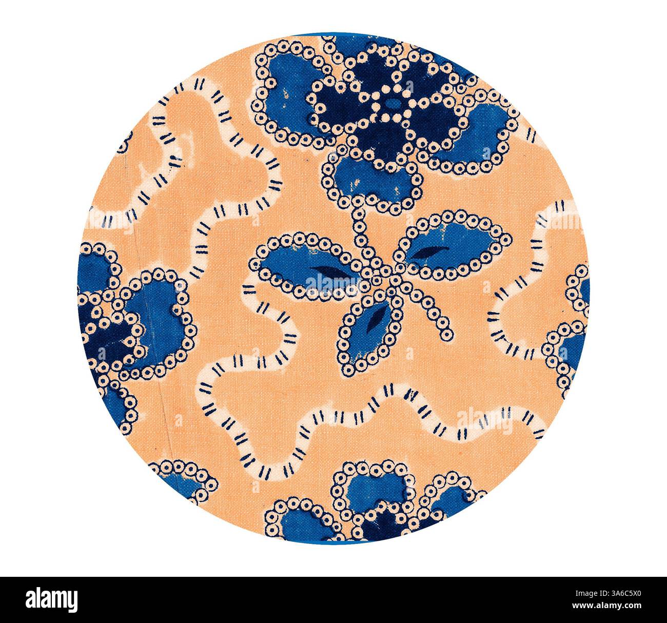 An intricate fabric design featuring vibrant floral motifs in blue ...