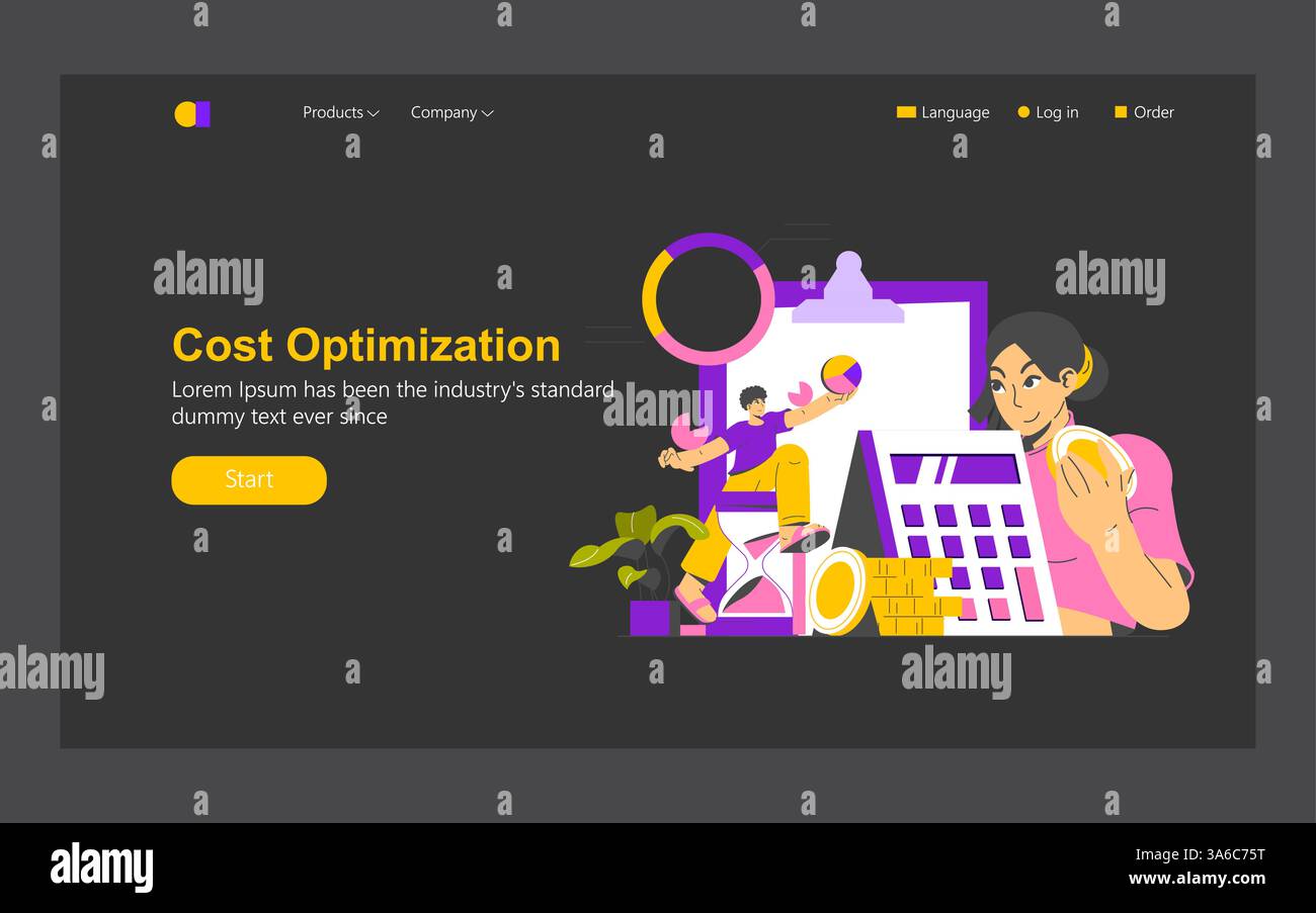 Business Process Scaling illustration. Focus on cost optimization strategies in business ...