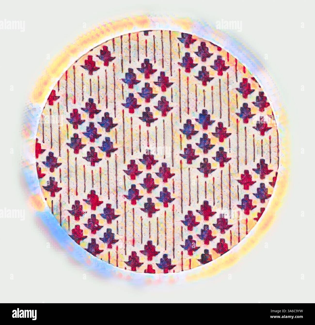 A circular design featuring a repeating pattern of abstract shapes in ...