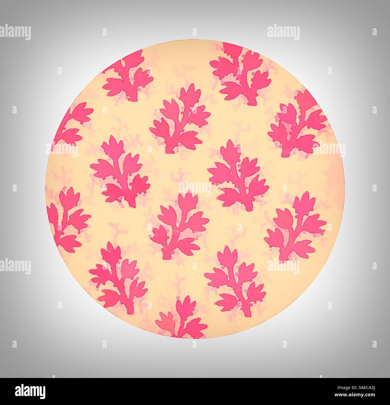 A circular surface adorned with a repetitive pattern of vibrant pink ...