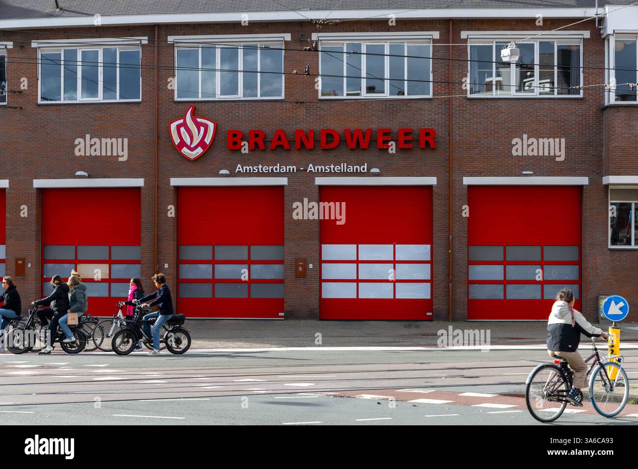 Brandweer sign logo red letters, a fire department in Amsterdam ...
