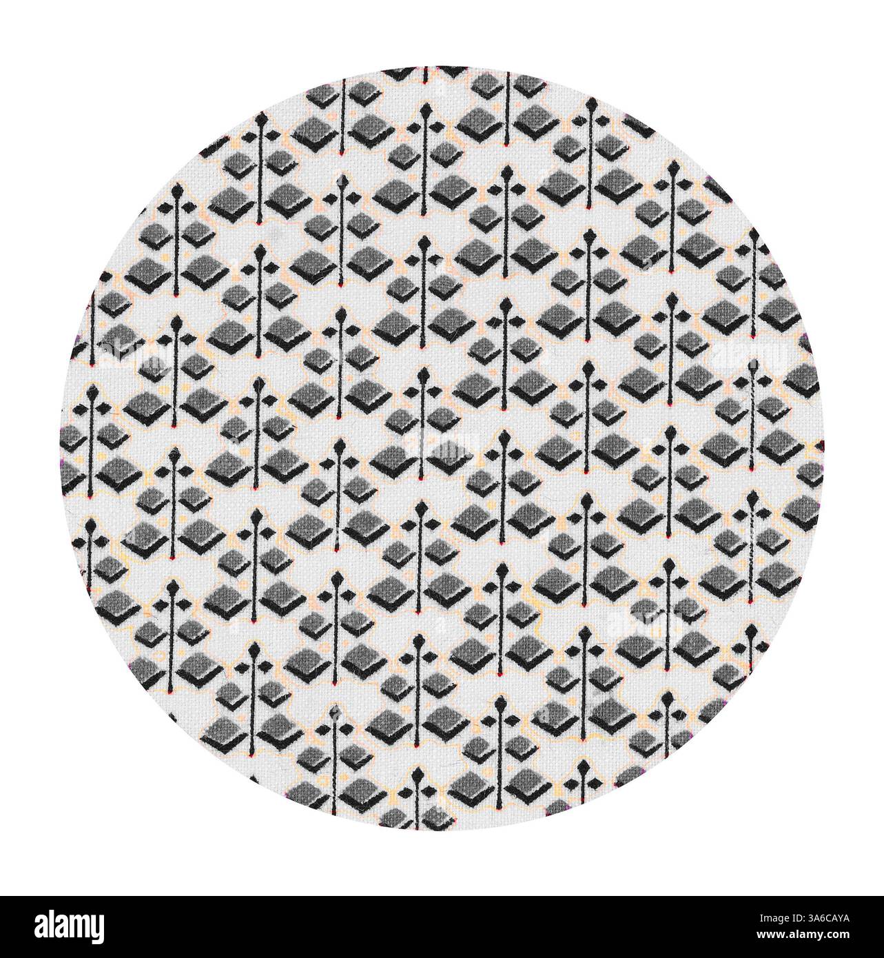 A circular design featuring a repeating pattern of geometric trees with ...