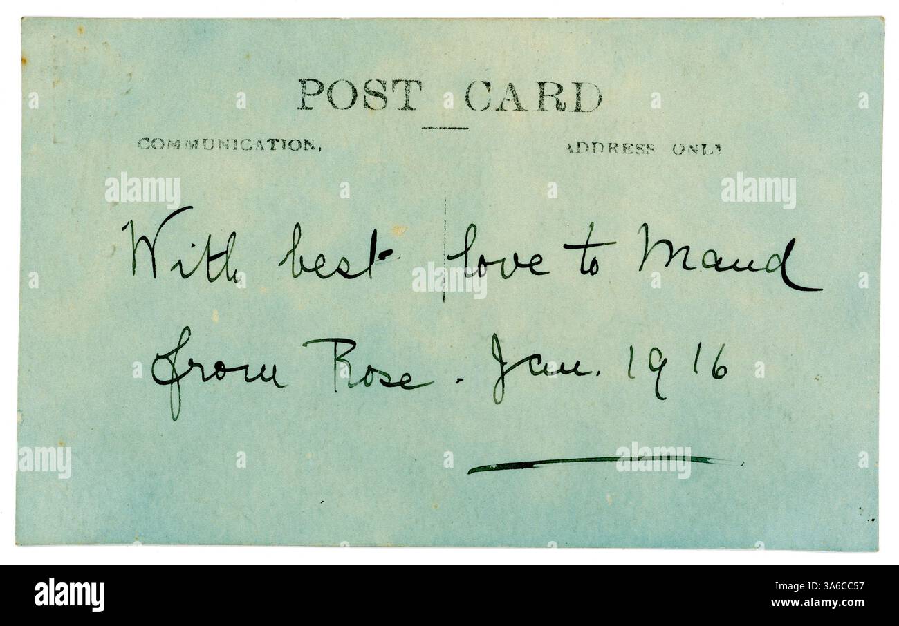 Reverse of original WW1 era blue postcard with charming hand written ...