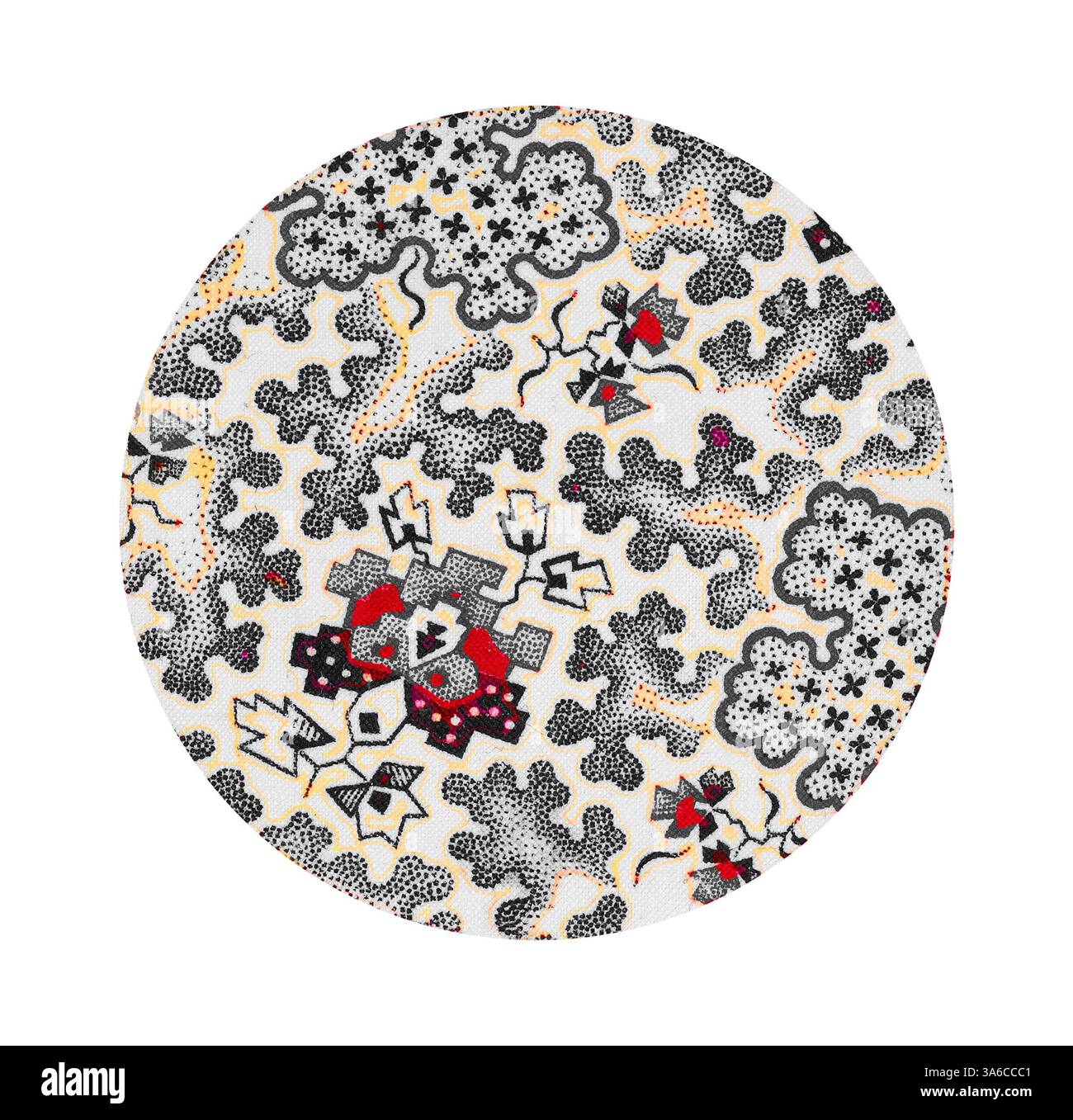 A circular pattern featuring intricate designs of abstract shapes and ...