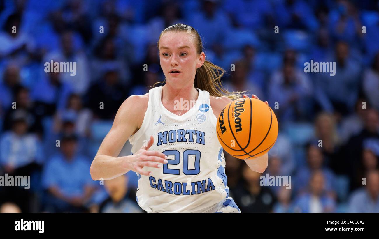 North Carolina's Lexi Donarski (20) handles the ball during the first ...