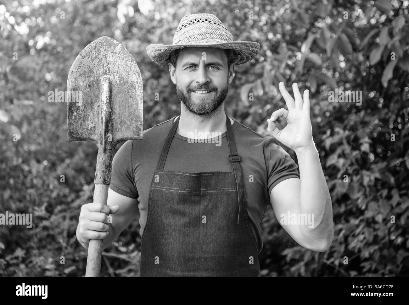 Farmer showing ok gesture Black and White Stock Photos & Images - Alamy