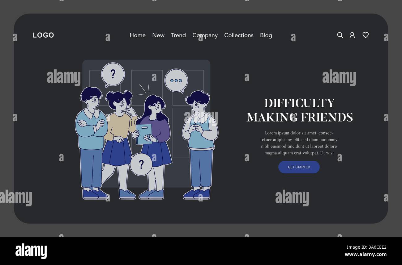 Illustration representing the challenges of making friends, showing ...