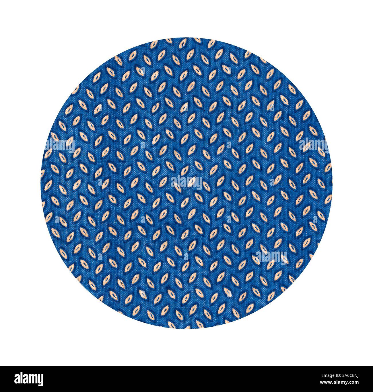A vibrant blue circular fabric featuring a delicate pattern of small ...