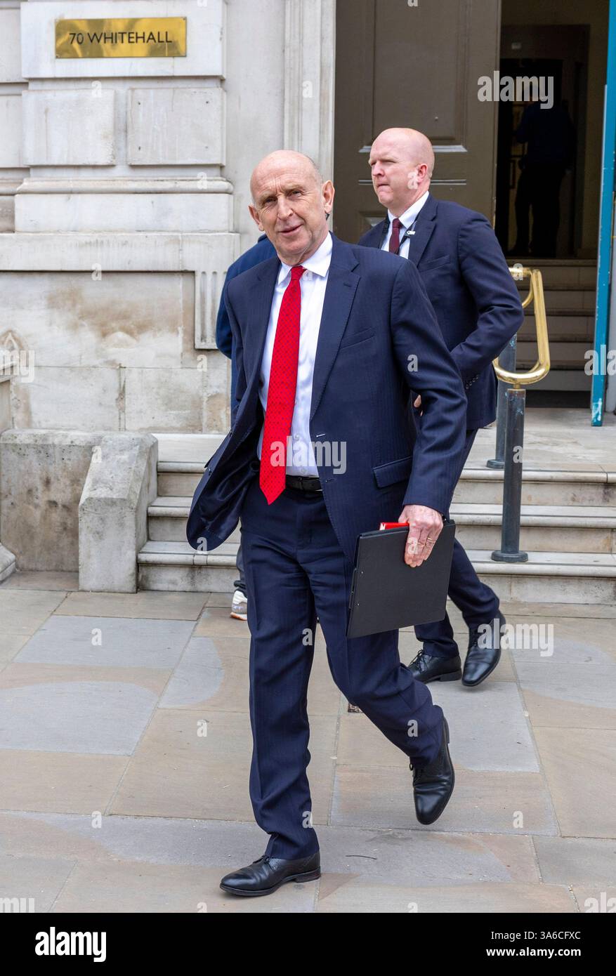 London, UK. 25th Mar, 2025. Defence Secretary, John Healey, leaving the ...