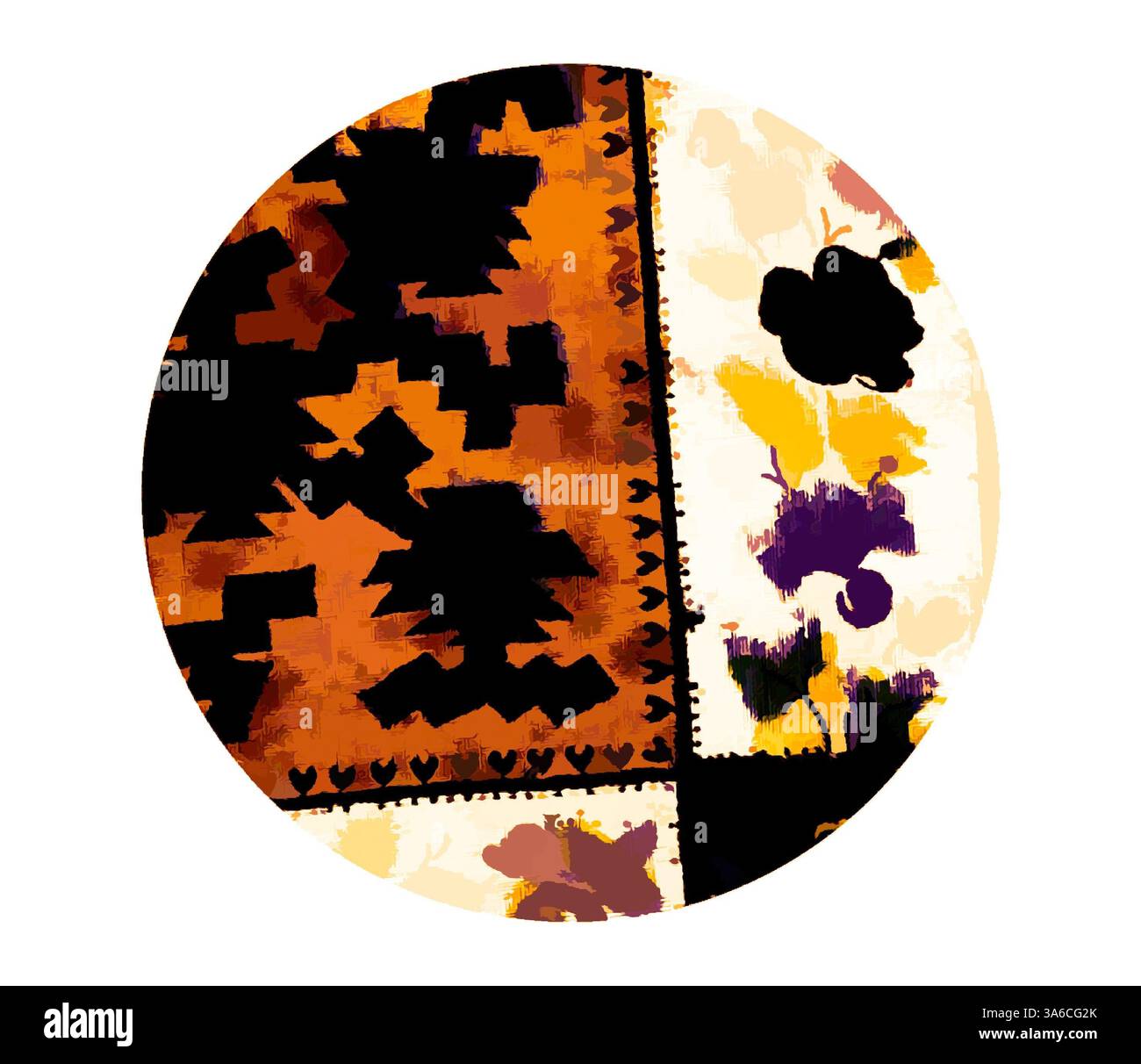 A vibrant textile design featuring bold geometric patterns in rich ...