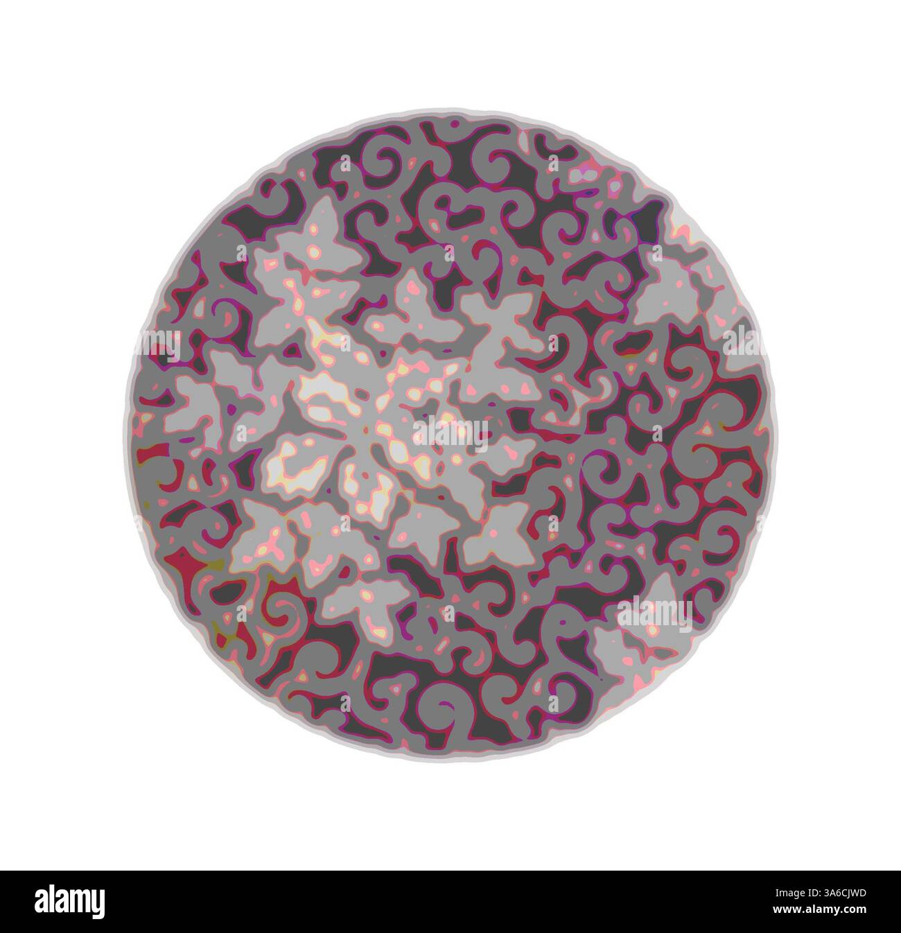 A circular pattern featuring swirling designs and floral motifs ...