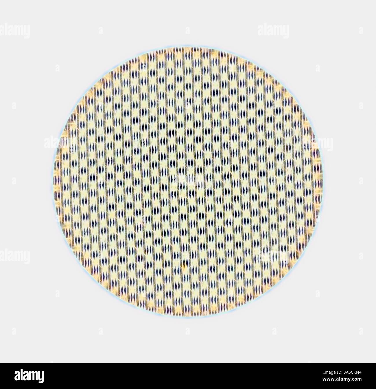 A circular design featuring a grid-like pattern of vertical lines in ...