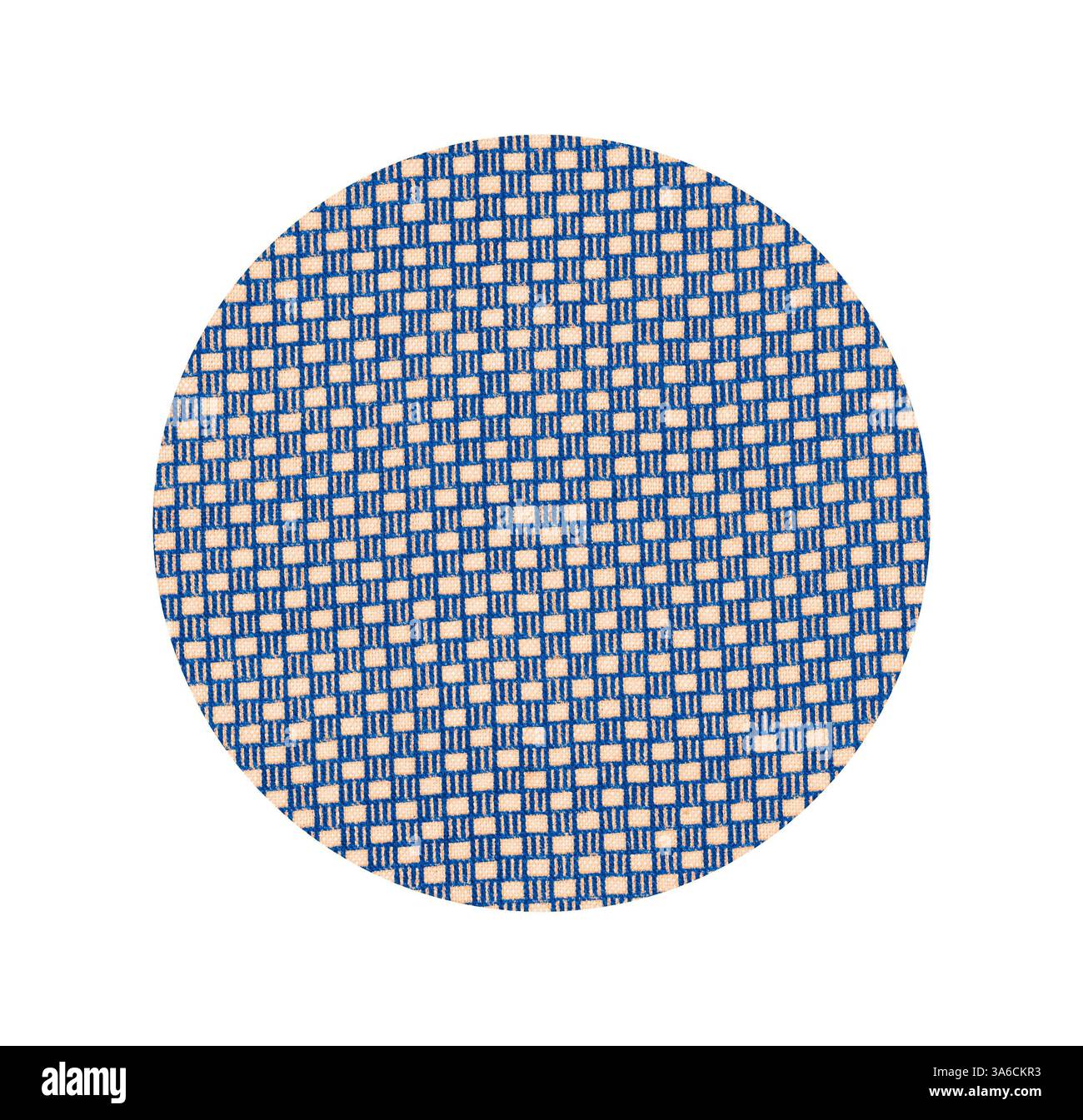 A circular fabric design featuring a repeating geometric pattern of ...