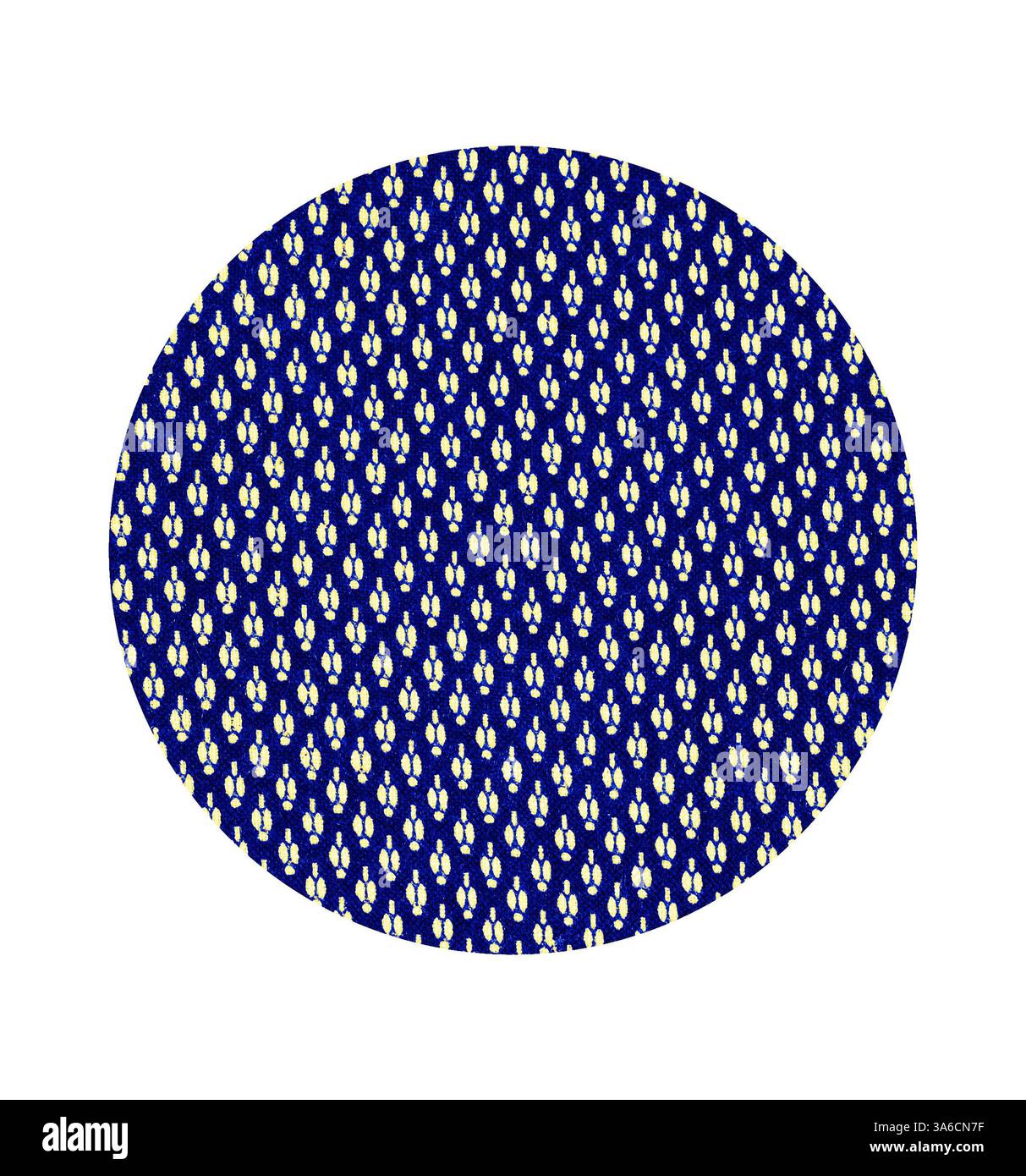 A circular pattern featuring a deep blue background with a repetitive ...