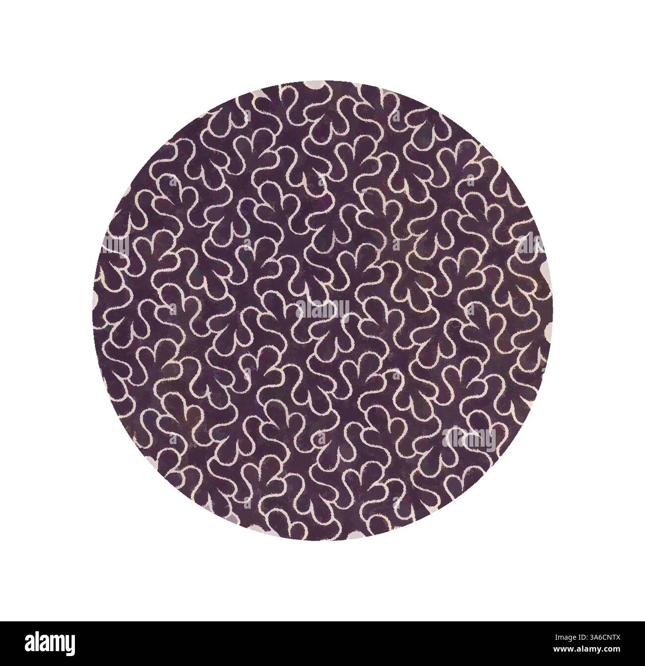 A circular design features an intricate pattern of swirling, organic ...
