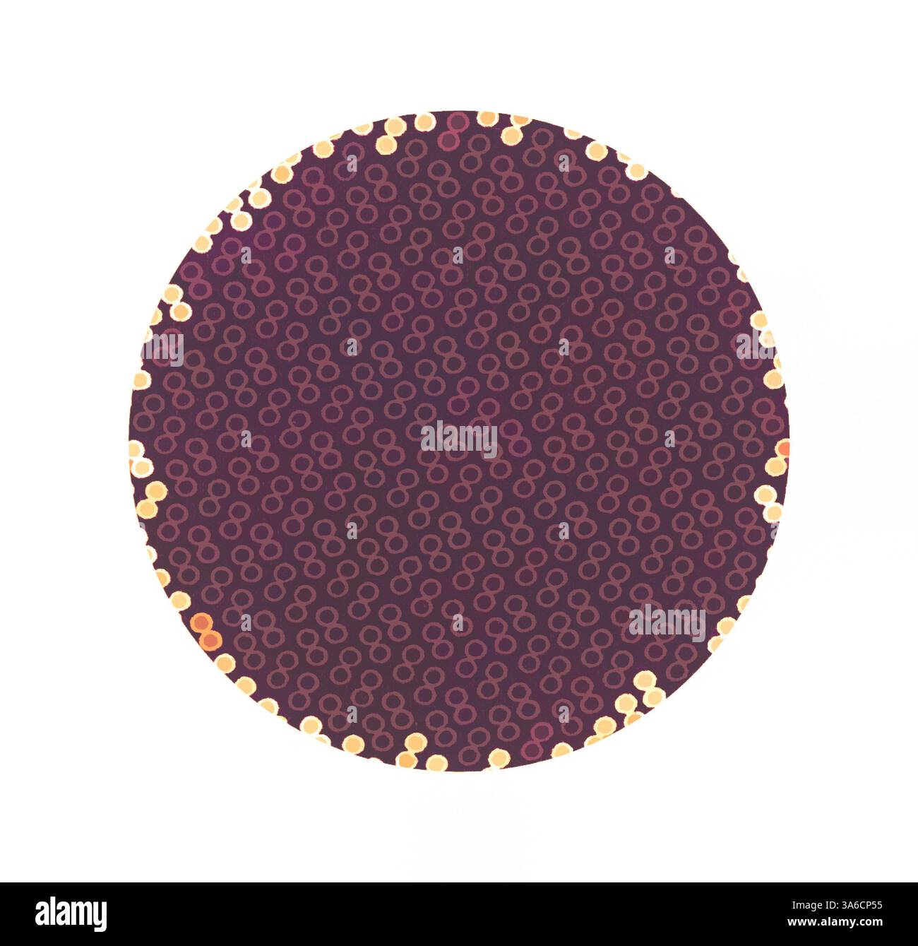 A circular design featuring a rich purple background adorned with ...