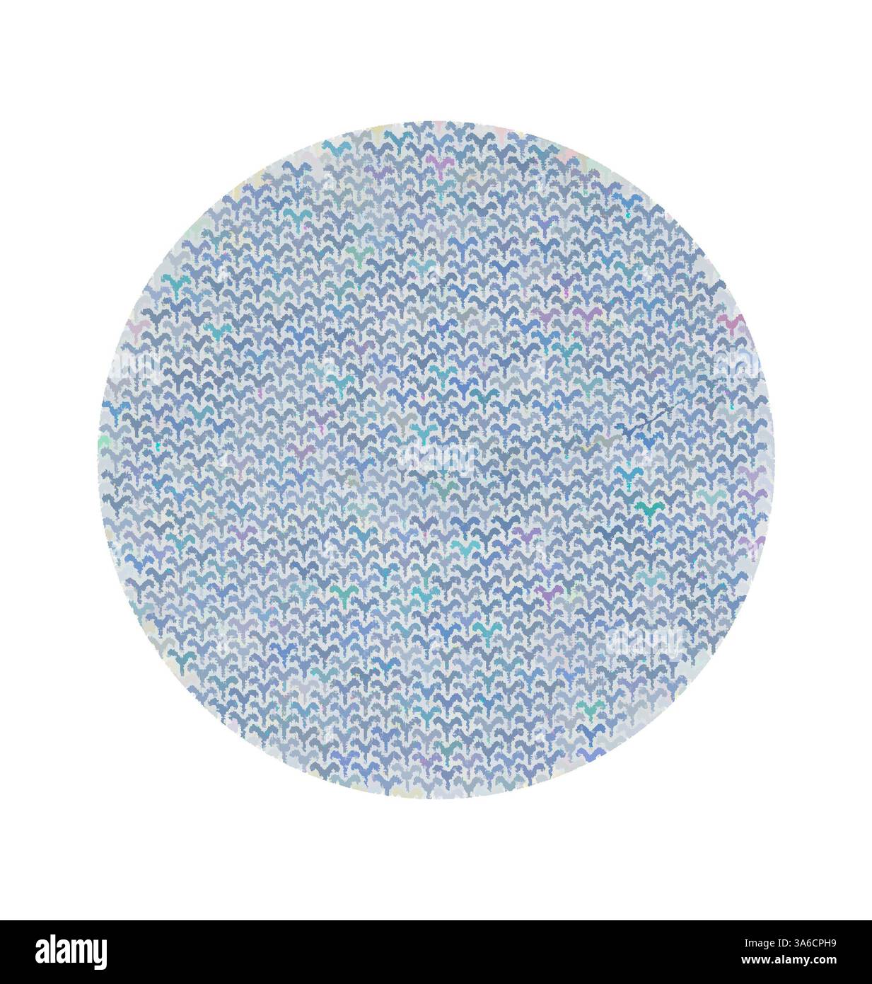 A circular design featuring a repeating wave pattern in soft blue tones ...