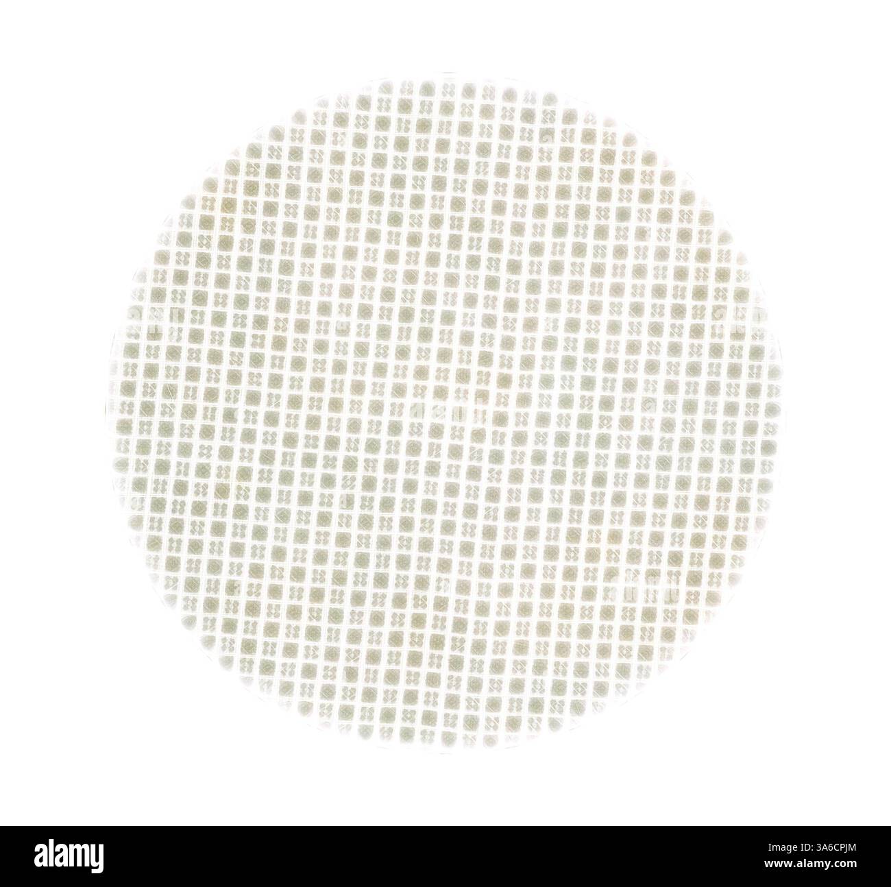 A textured circular pattern featuring a grid of small, repeated shapes ...