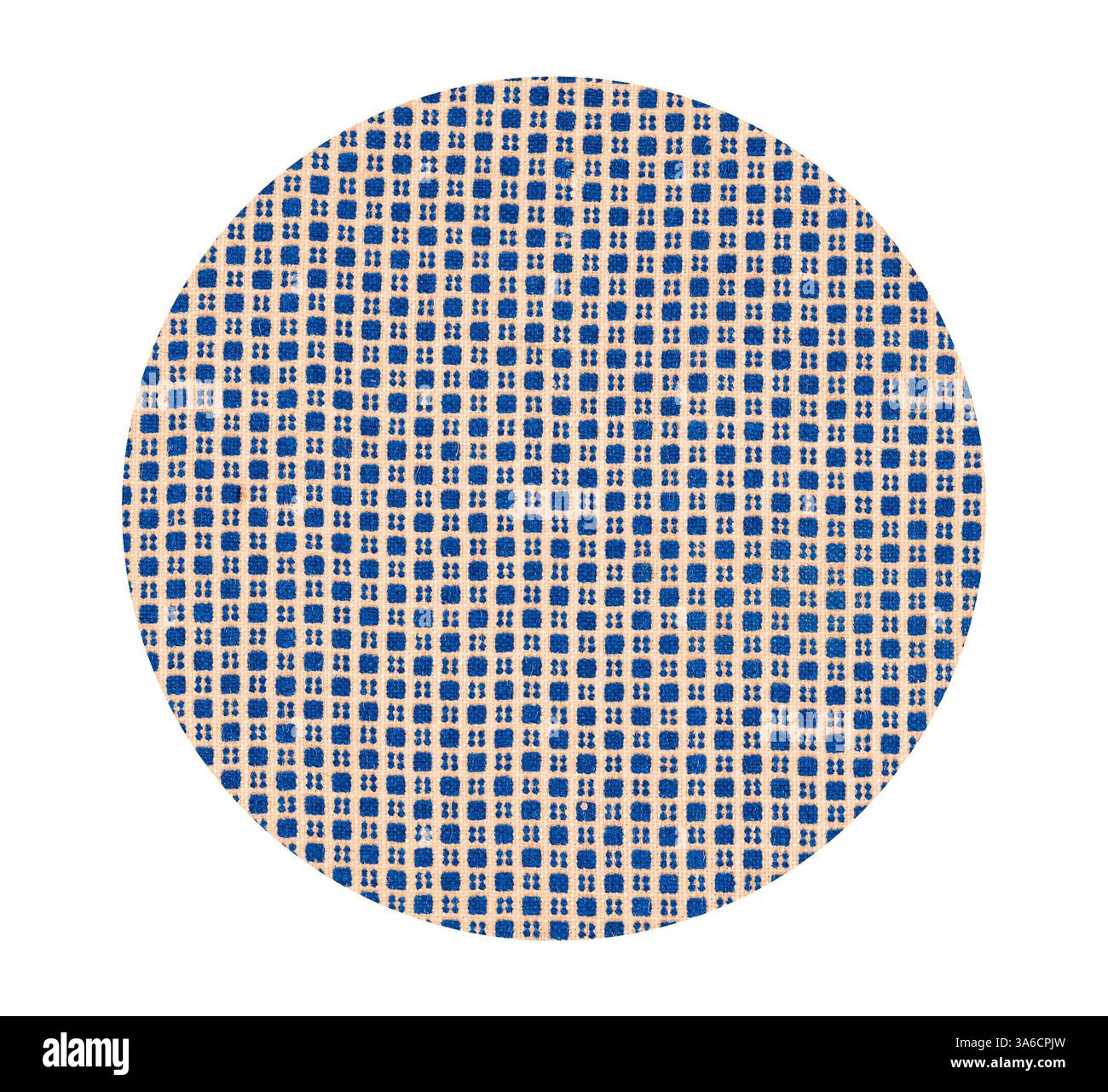 A circular fabric featuring a repetitive pattern of small geometric ...