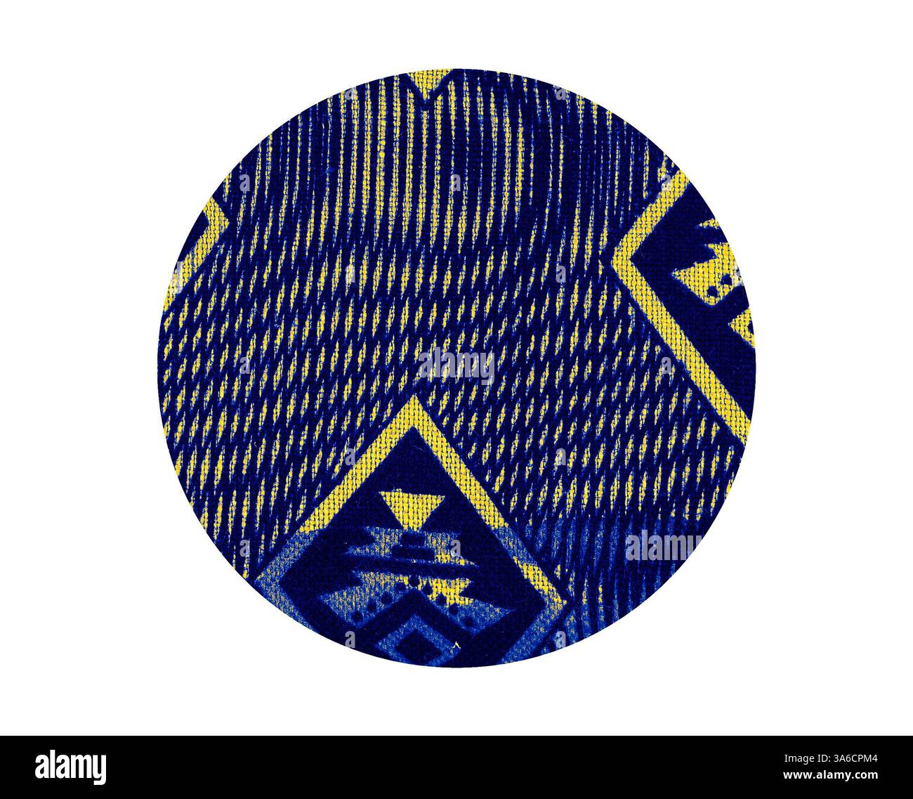 A vibrant textile pattern featuring geometric shapes in blue and yellow ...