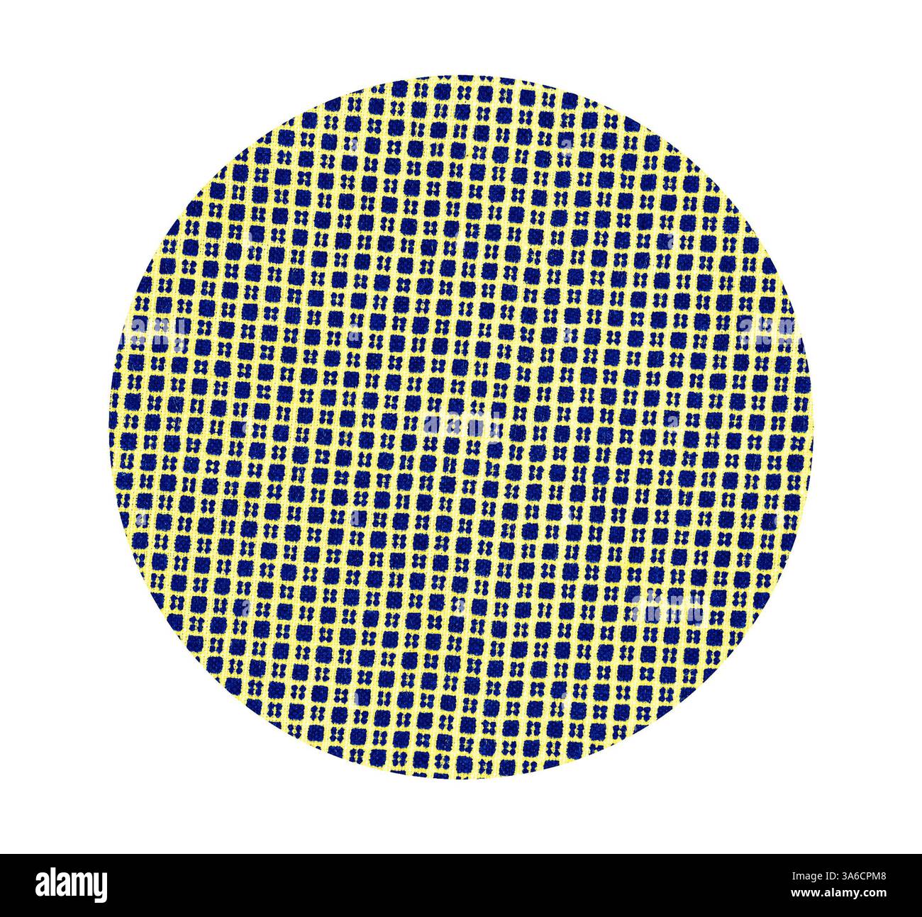 A circular pattern featuring a grid of small blue and yellow squares ...