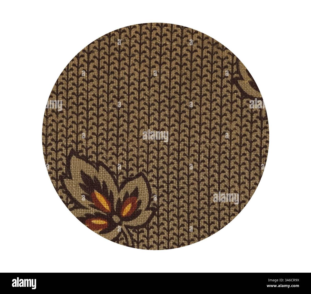 A circular fabric featuring an intricate patterned design of small ...