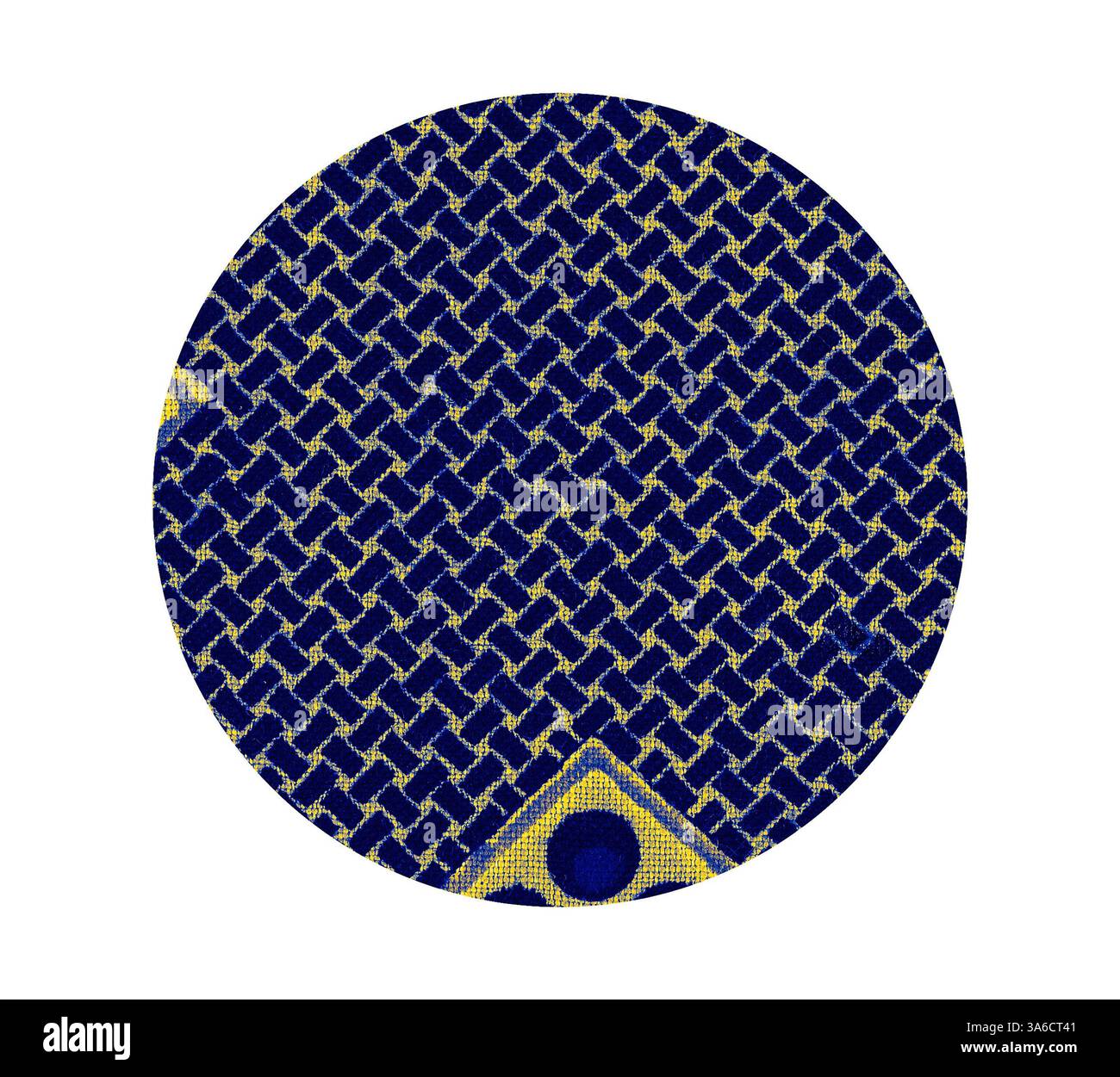 A circular pattern featuring a complex interwoven design in rich blue ...