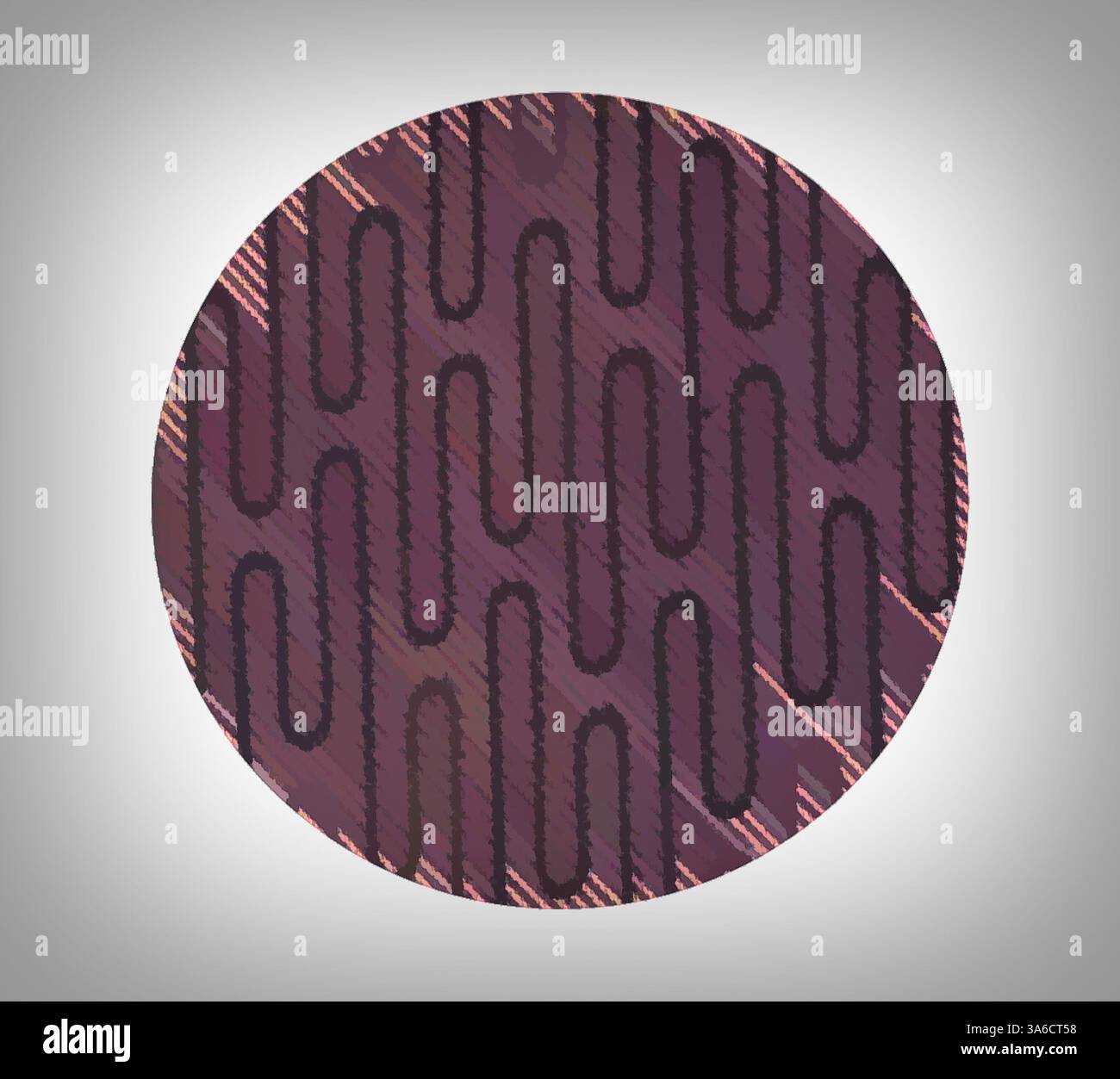 A circular design featuring a series of intertwined lines that create a ...