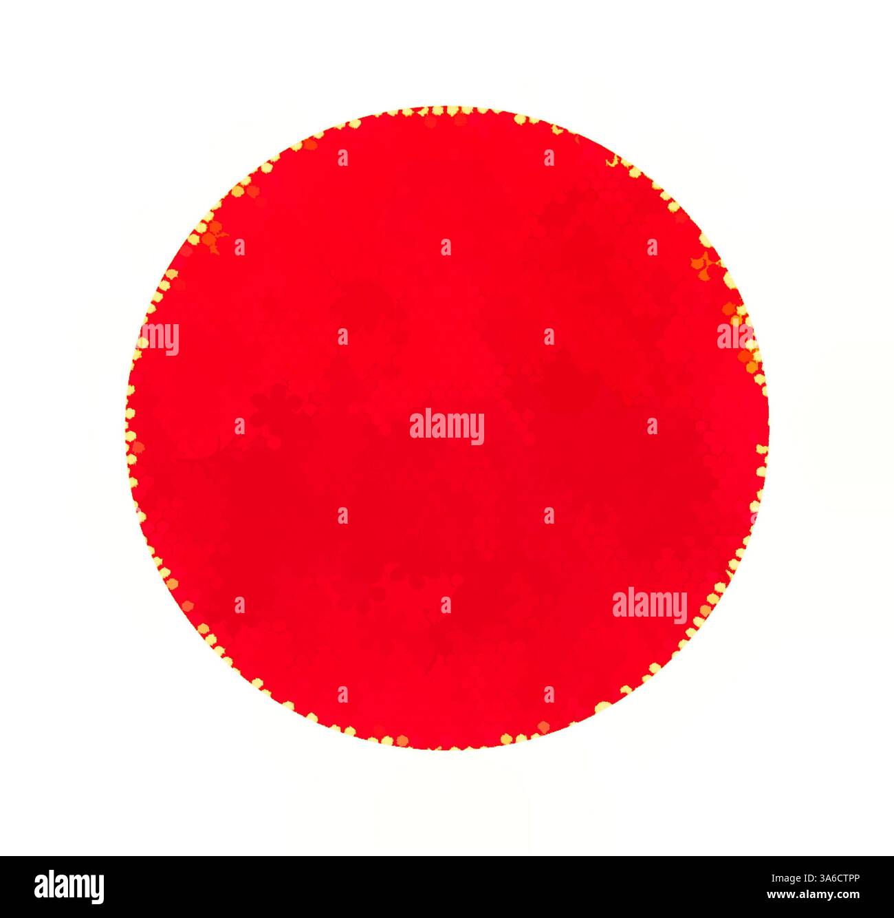 A vibrant red circle adorned with a decorative golden border, radiating ...