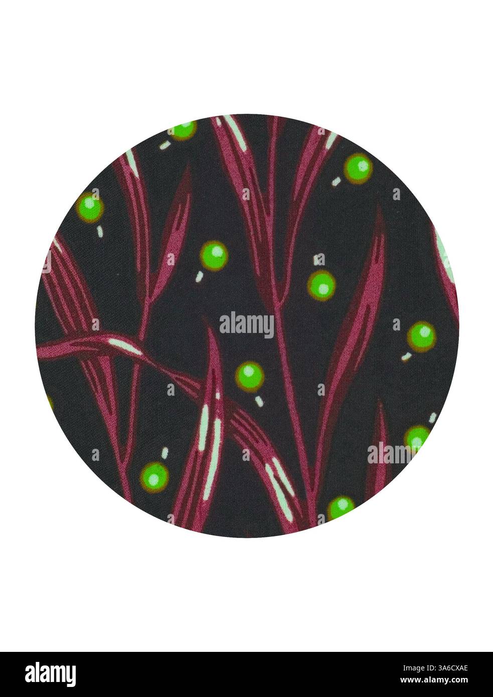 A vibrant design featuring curvilinear plant shapes in rich red and ...