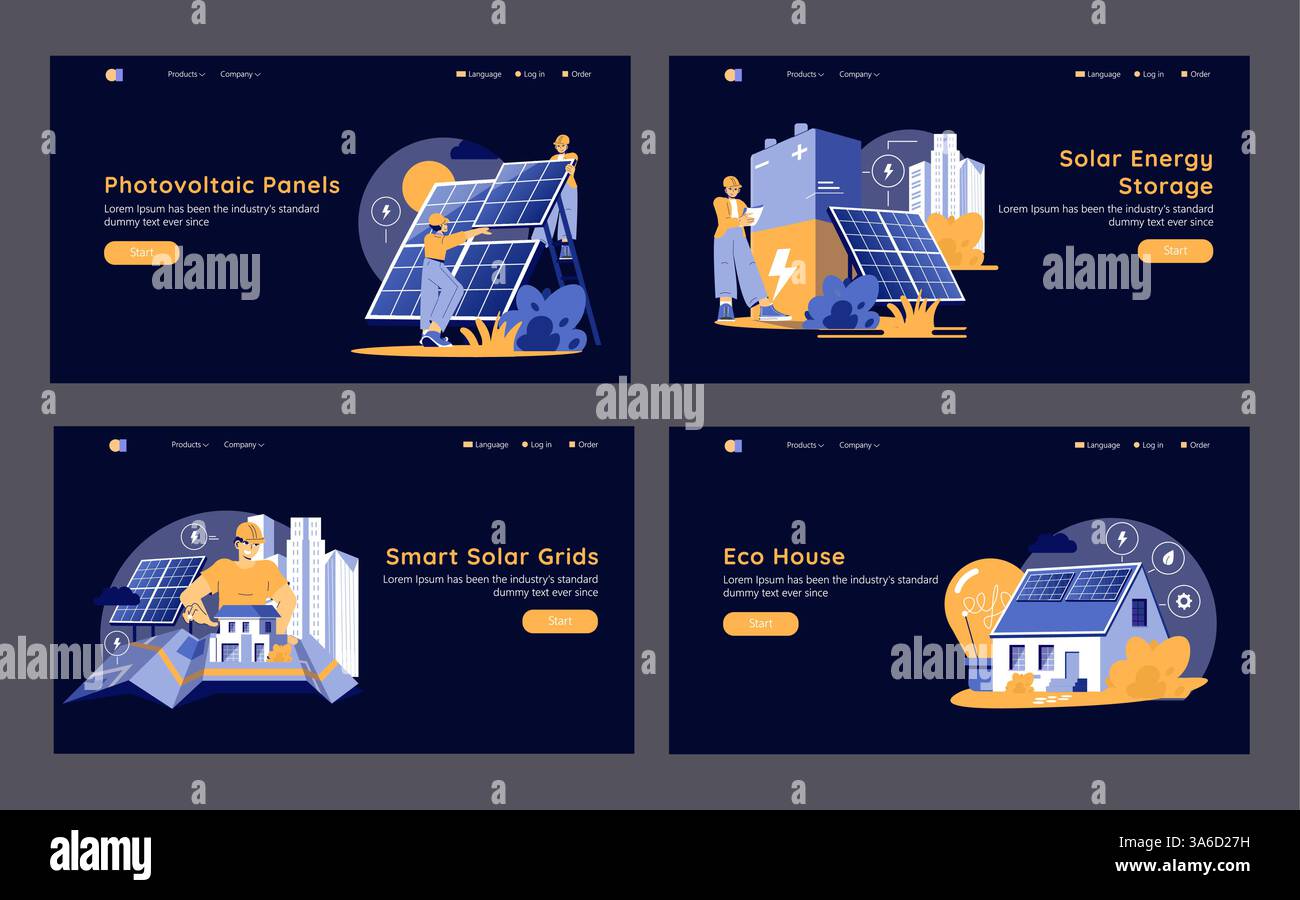 Solar Power Concept. Illustrations showcasing photovoltaic panels ...