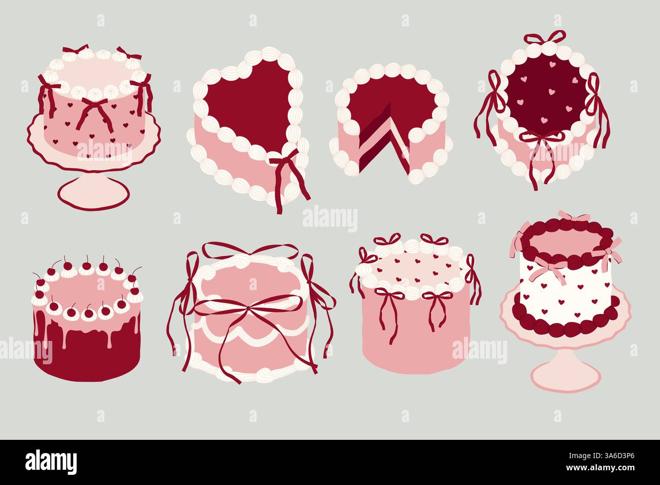 Set of Birthday cakes in Coquette style. Hand Drawn vector illustration ...
