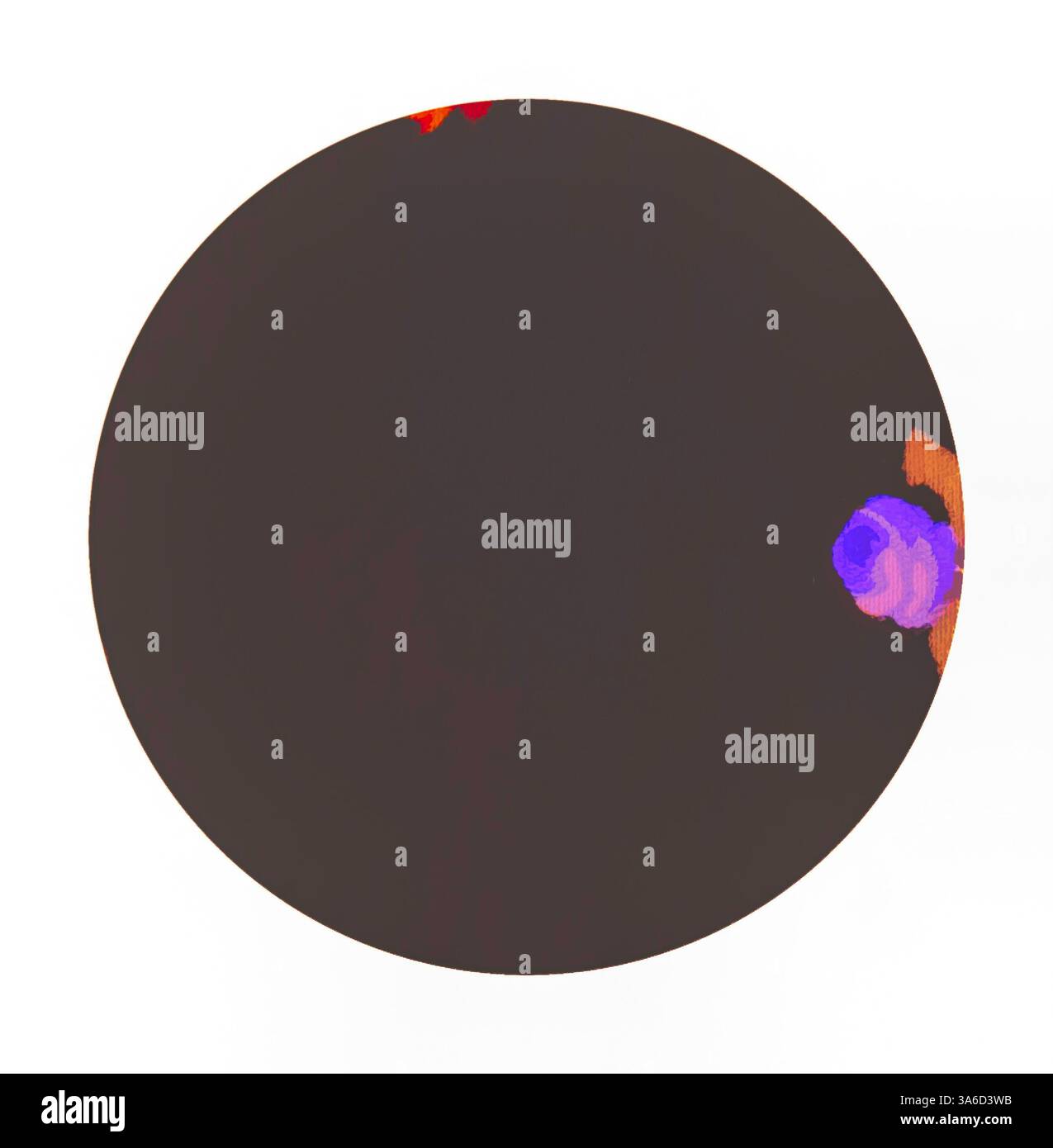 A circular composition featuring a dark background with hints of ...