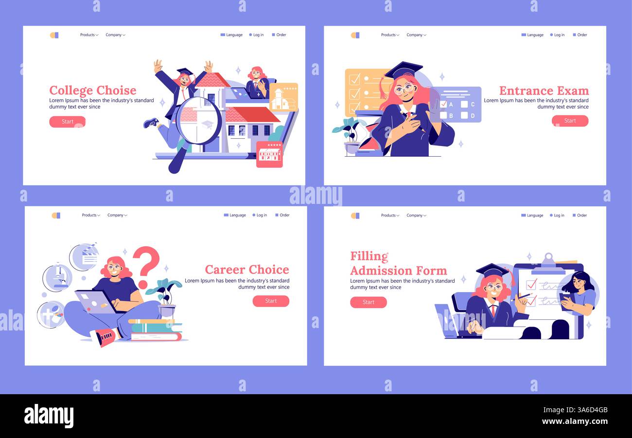 College Choice concept. Illustrations focus on the various stages of ...