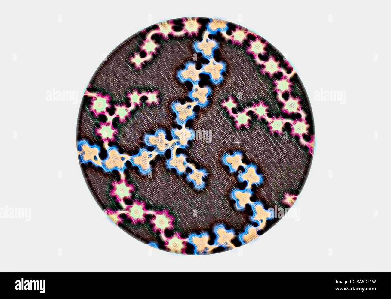 An intricate circular pattern features vibrant blue and yellow floral ...