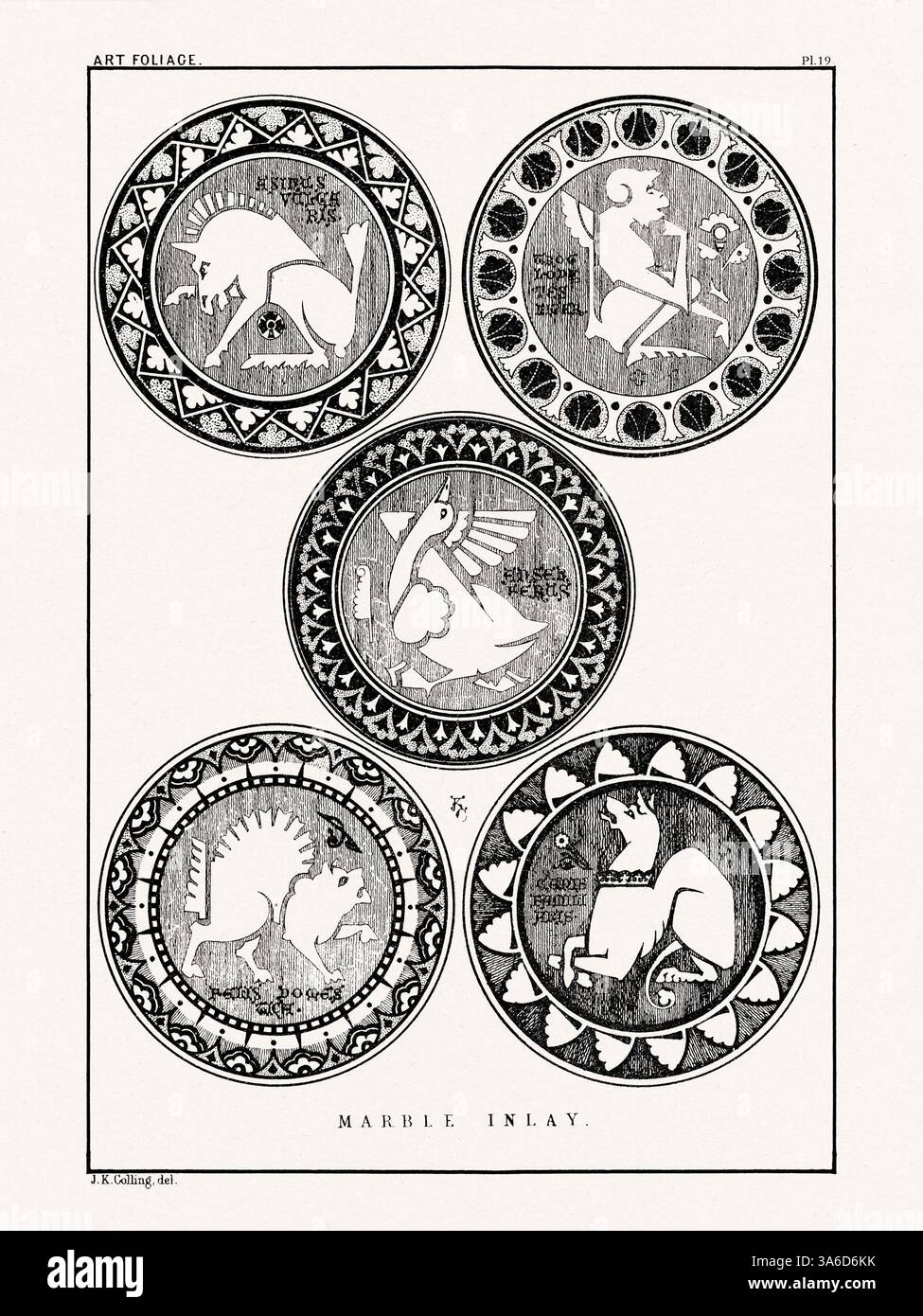 Vintage foliage ornament illustration from a book published in Boston ...