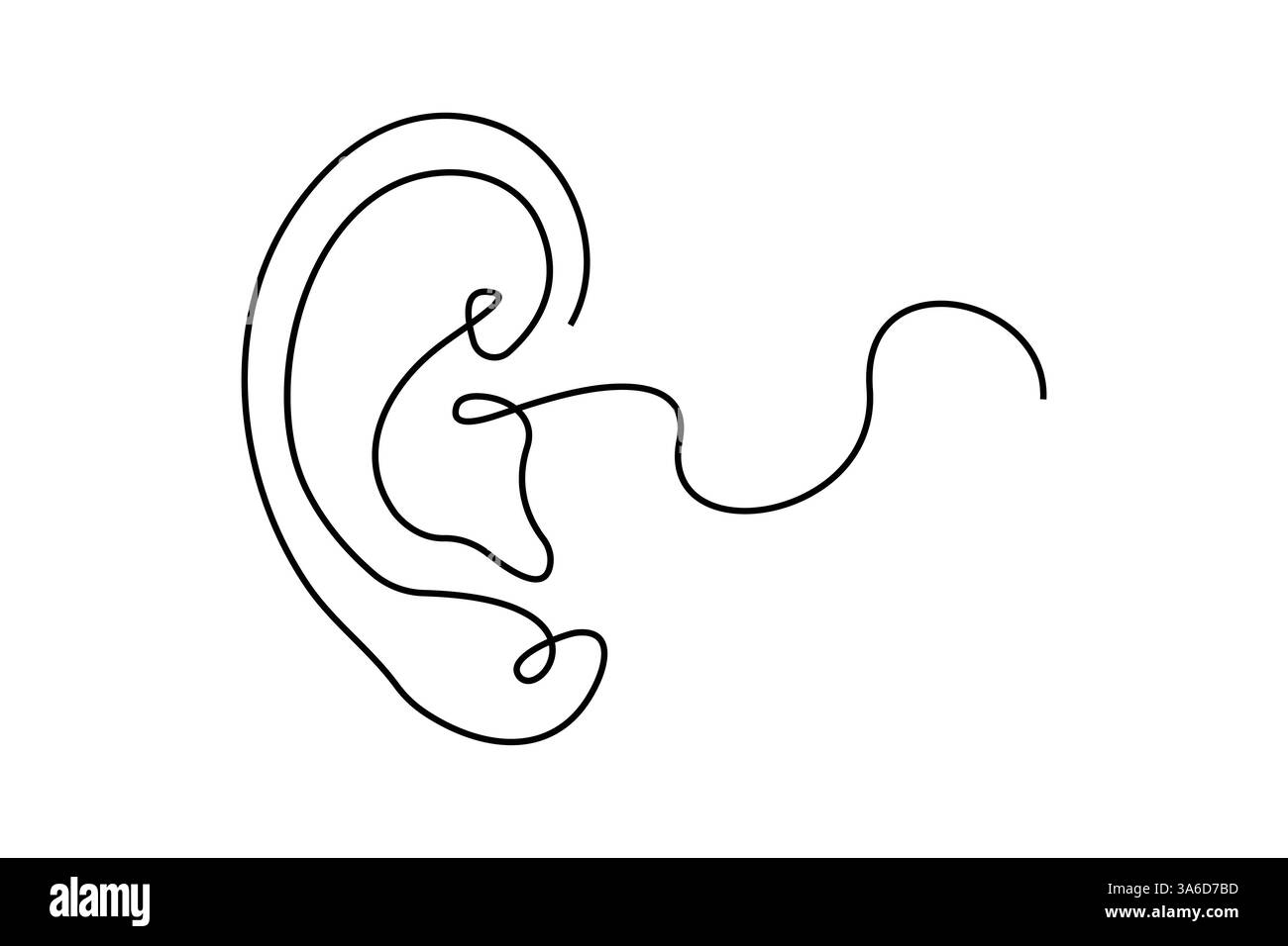 Human ear continuous line art drawing of outline vector icon with white ...