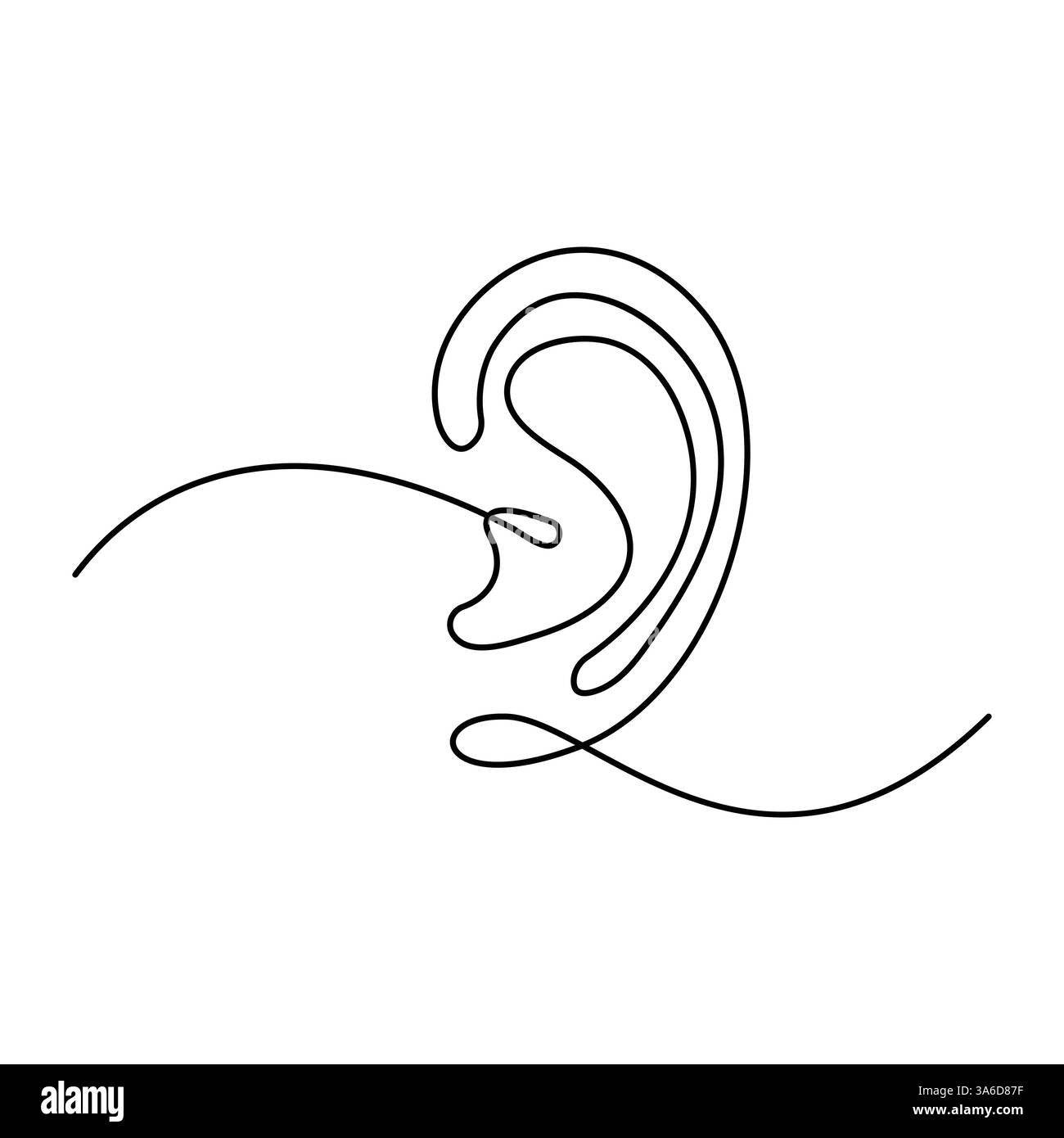 Human ear continuous line art drawing of outline vector icon with white ...
