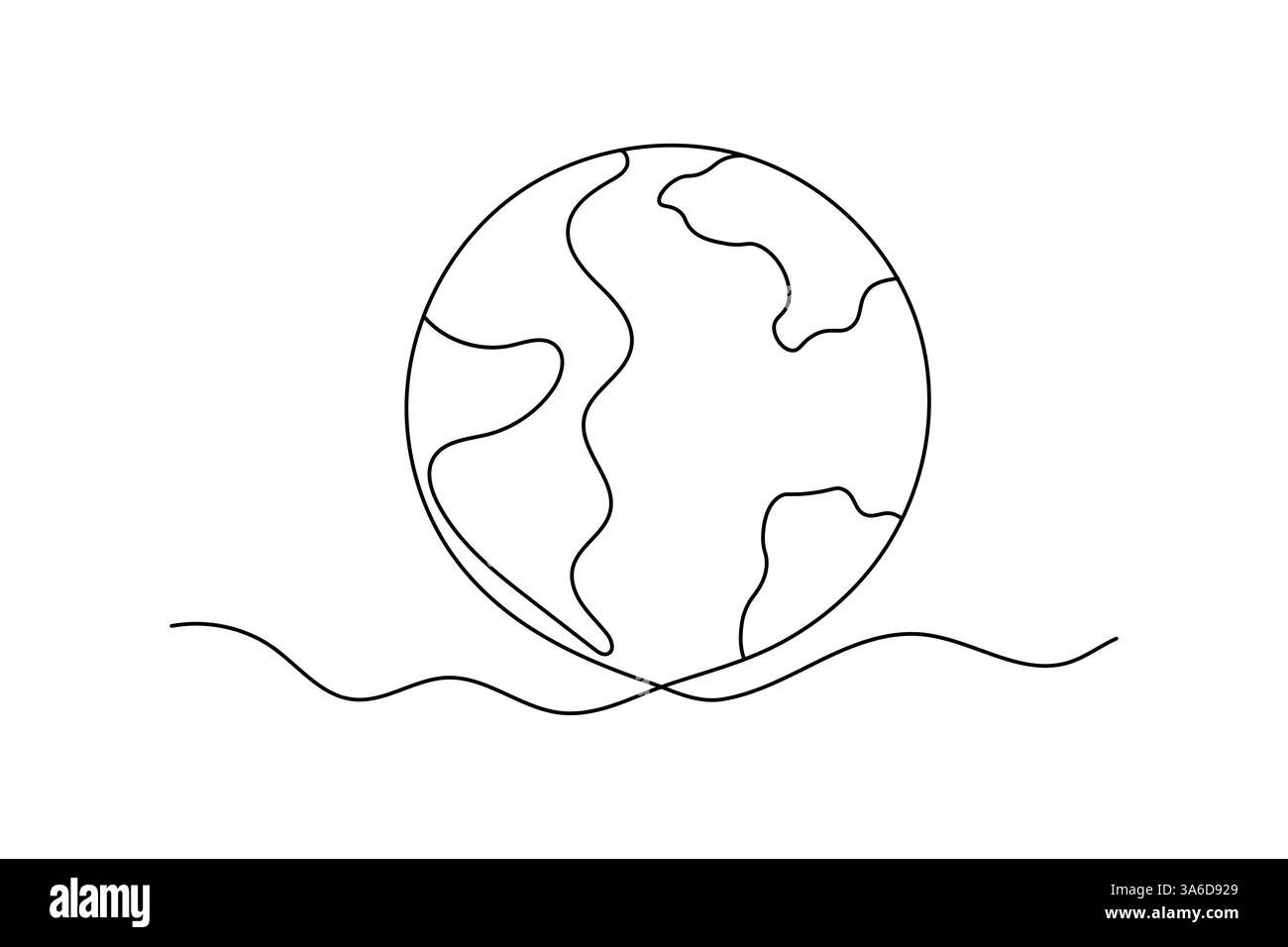 Modern earth globe one line drawing of minimalist outline vector art ...
