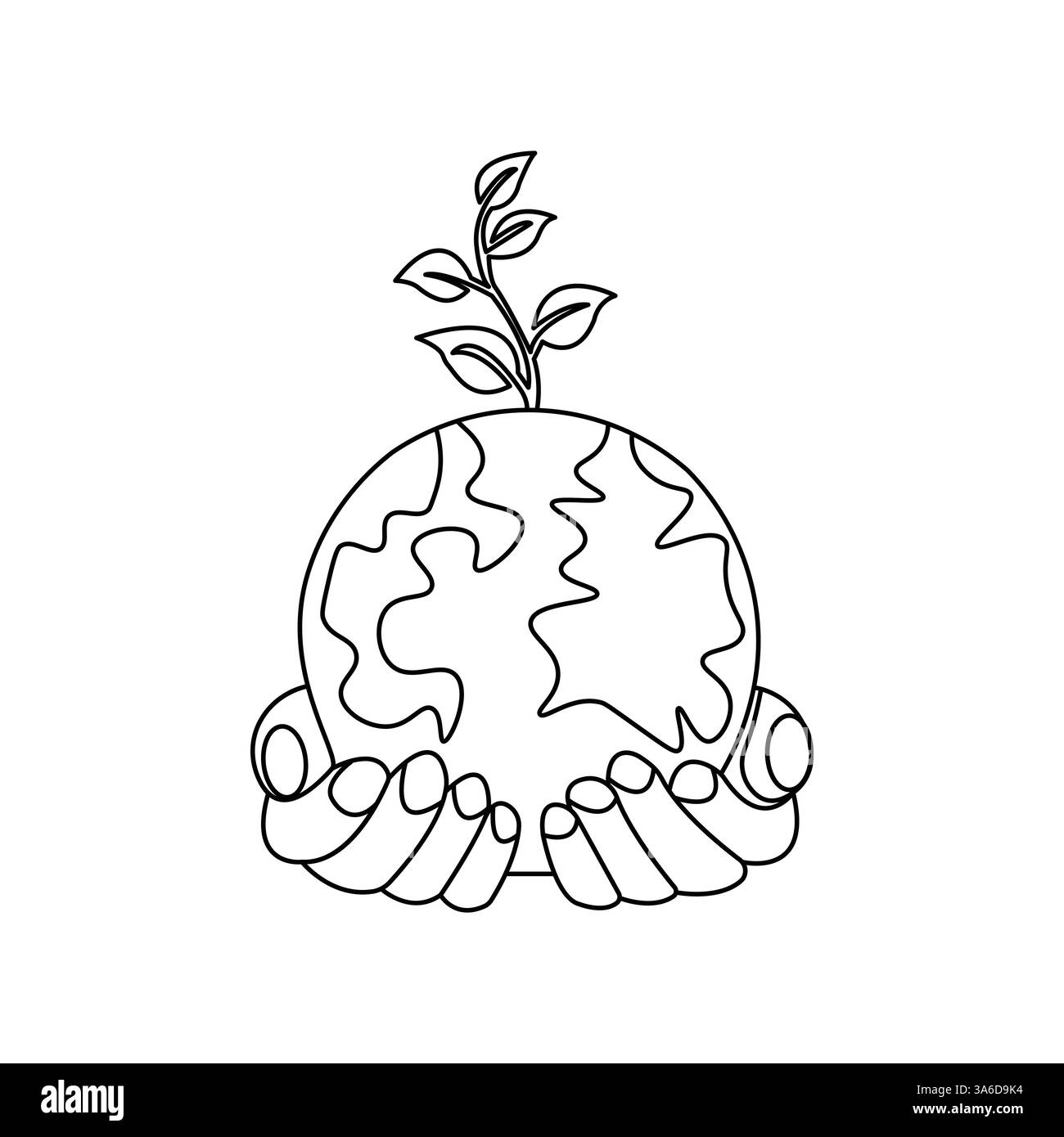 Modern earth globe one line drawing of minimalist outline vector art ...