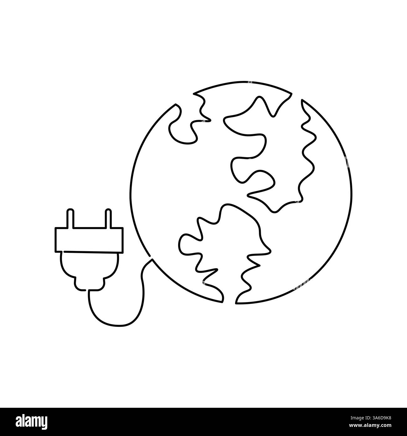 Modern earth globe one line drawing of minimalist outline vector art ...