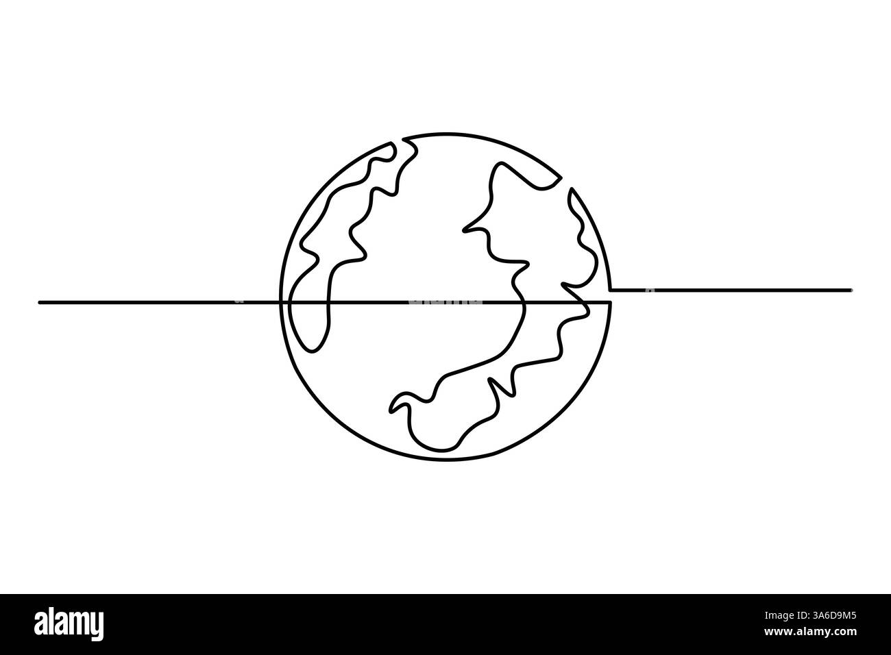 Modern earth globe one line drawing of minimalist outline vector art ...