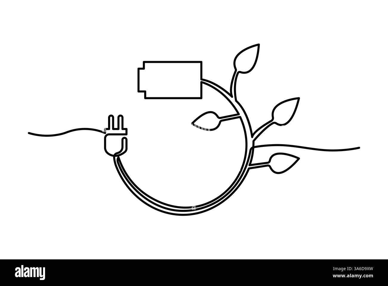 Ecology Sustainable Continuous One Line Drawing Of Isolated Outline Vector Design Black White